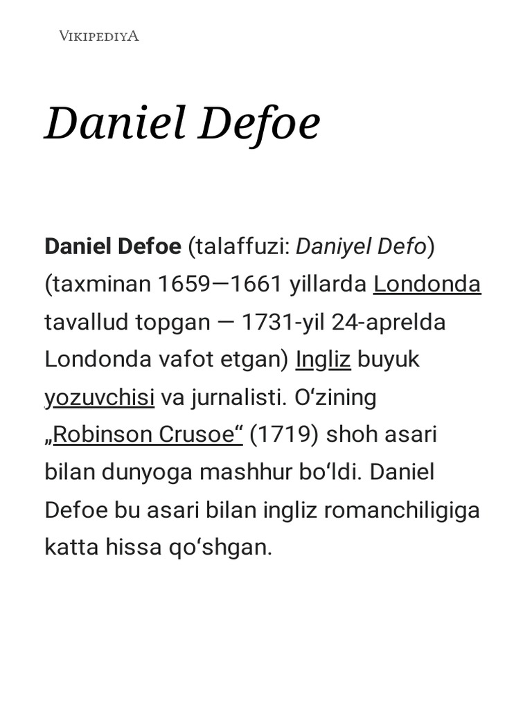 Daniel Defoe - Vikipediya PDF | PDF