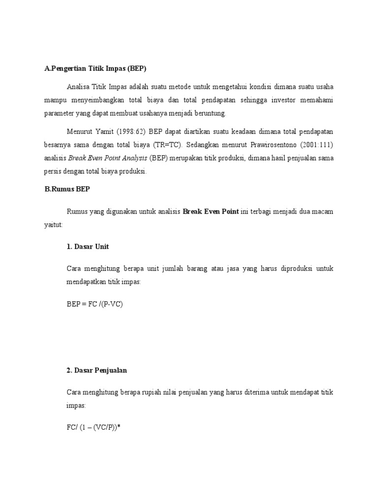 Titik Impas Break Even Point Pdf