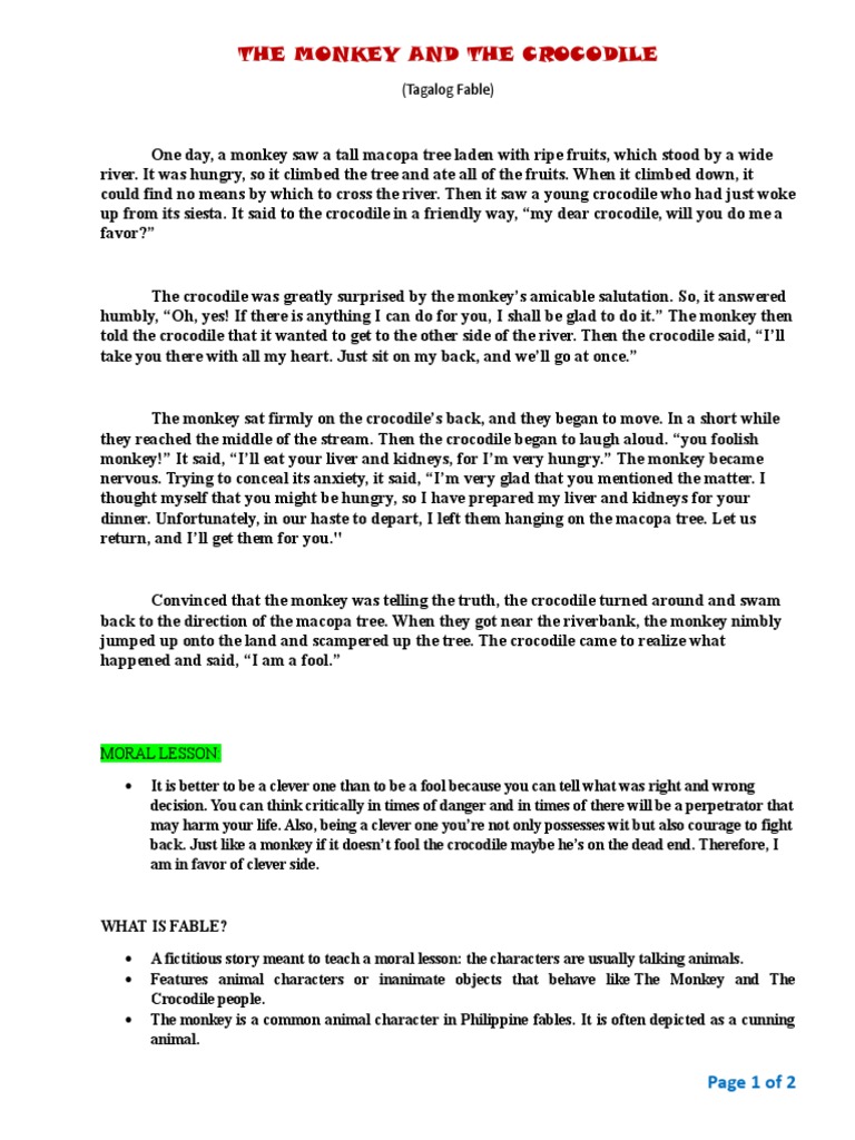 The Monkey and The Crocodile | PDF