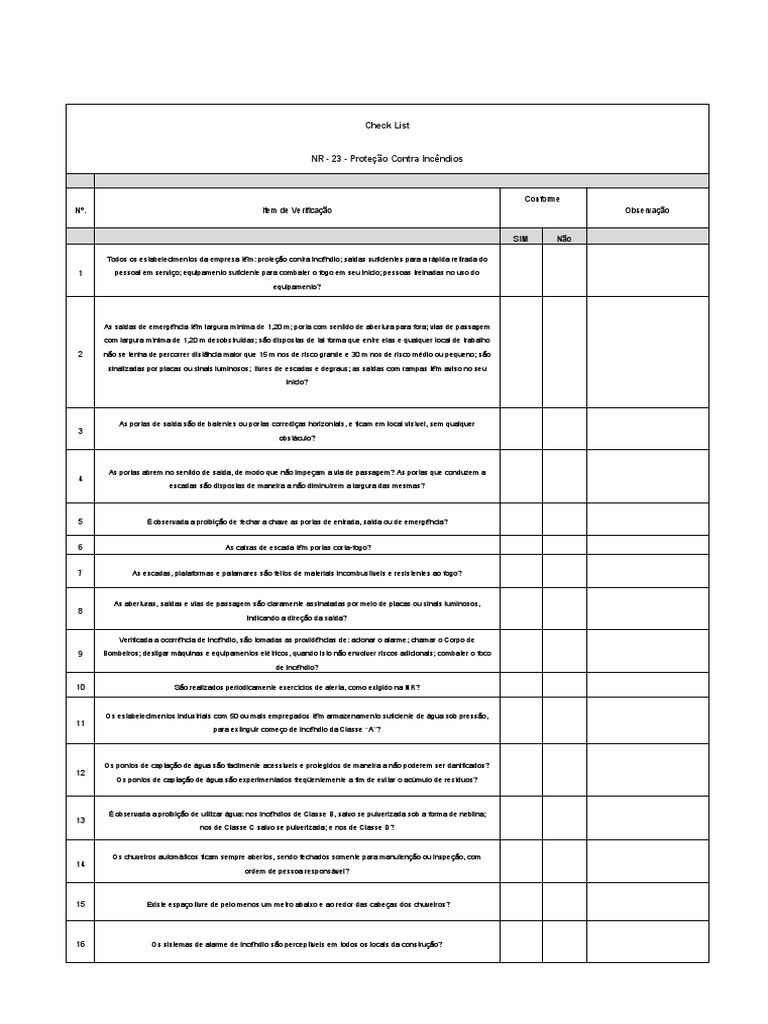 Check List - NR 23 - Proteção Contra Incêndio | PDF