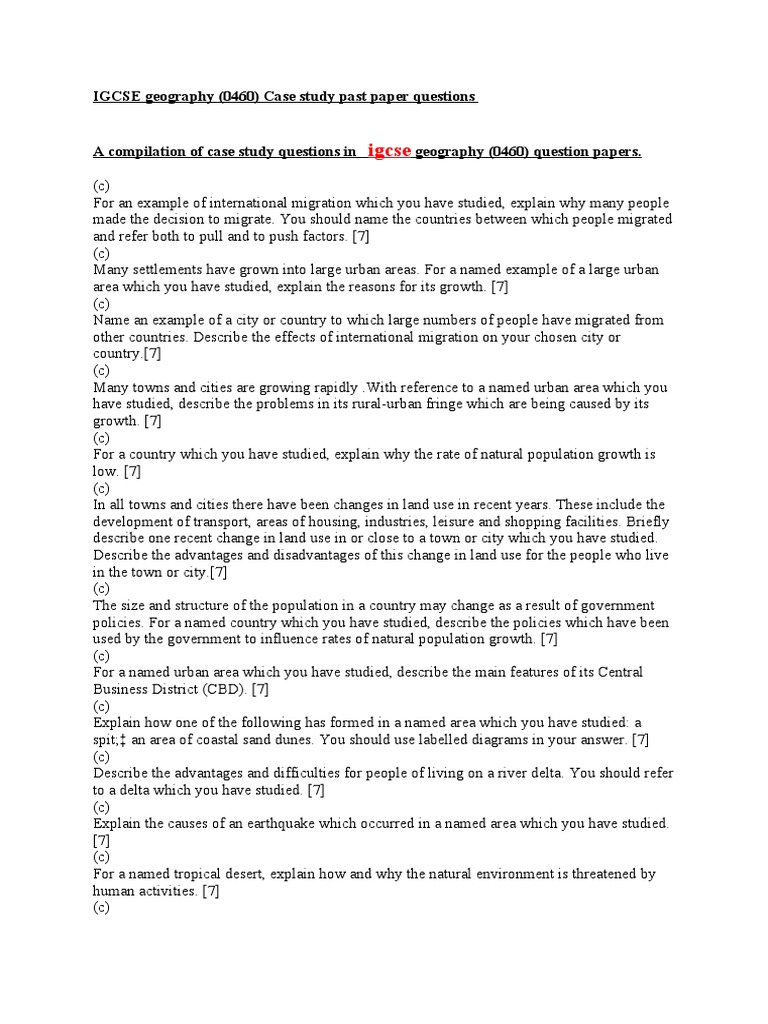 IGCSE Geography Case Study Questions | PDF | Business | Science ...