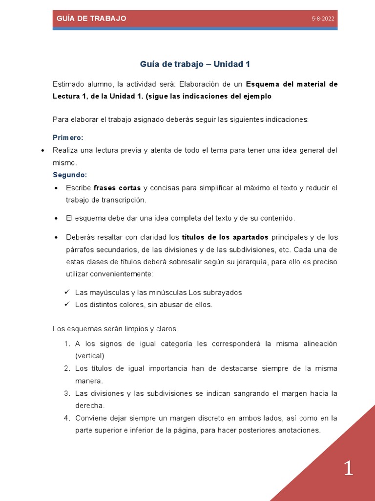 Esquema de Lectura Unidad 1 | PDF