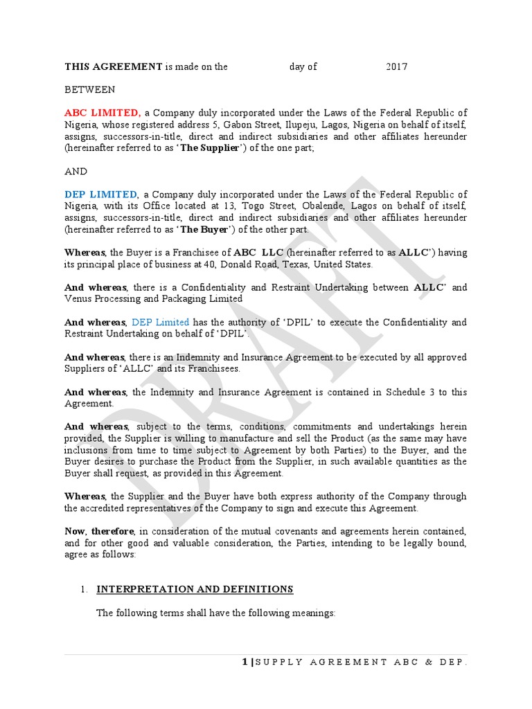 Manufacturing Supply Agreement Templates - Evelynmercy.com