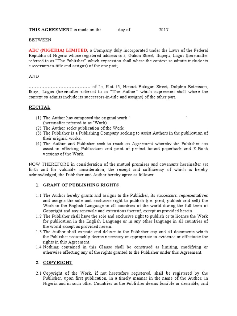 Author-Publisher Agreement Template | PDF