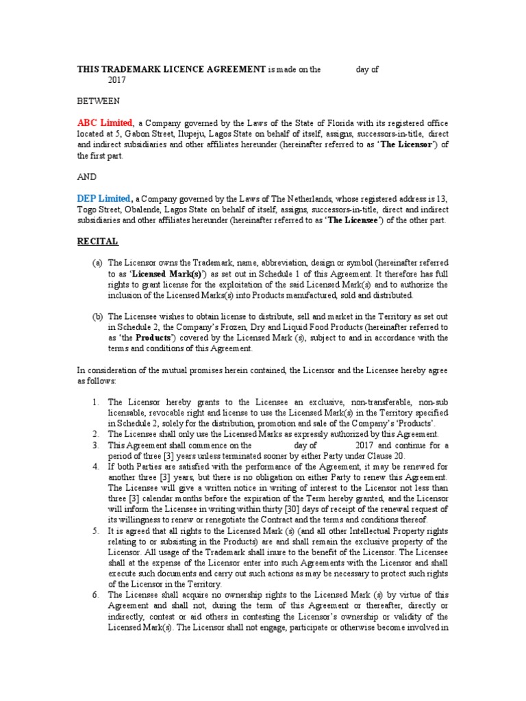 Trademark License Agreement.docx | PDF