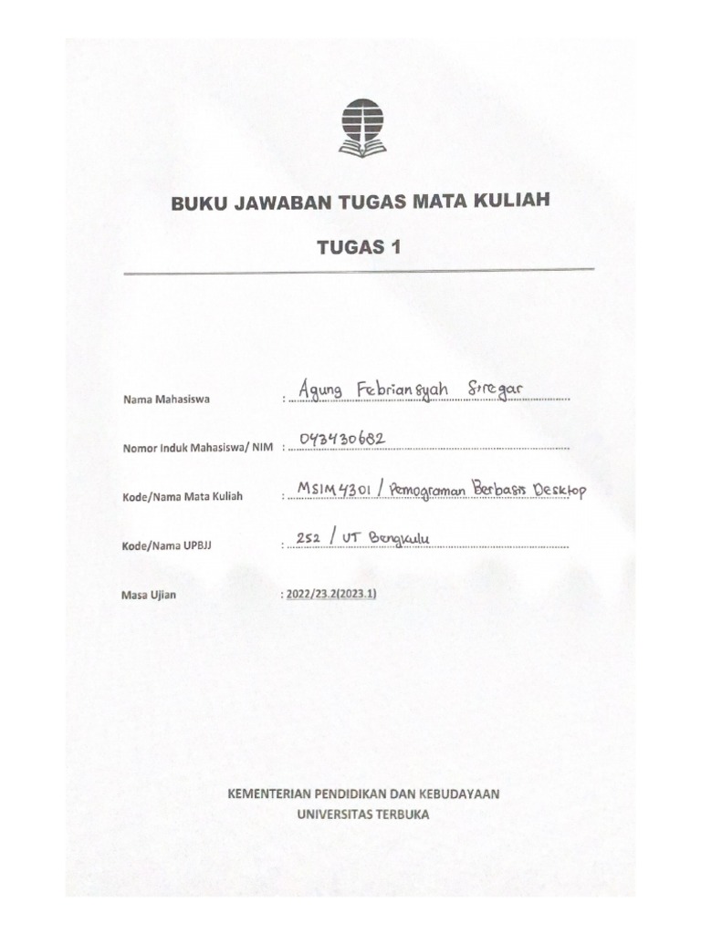 Jawaban MSIM4301Pemograman Berbasis Desktop PDF | PDF