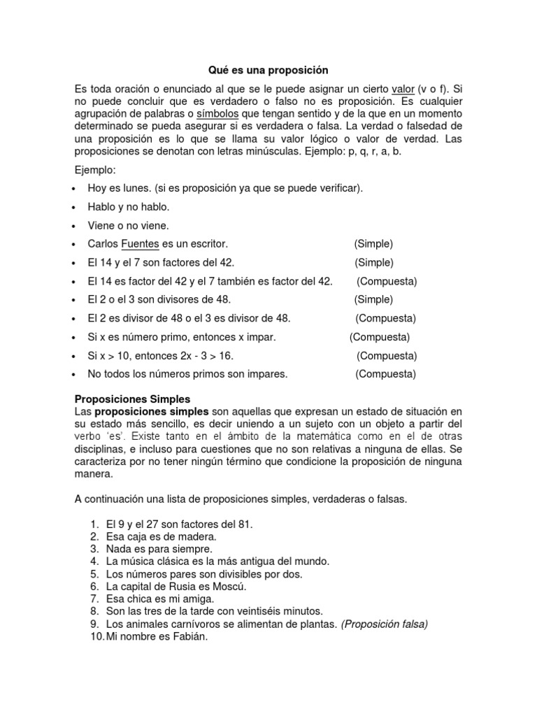 Proposiciones Simples y Compuestas | PDF | Proposición
