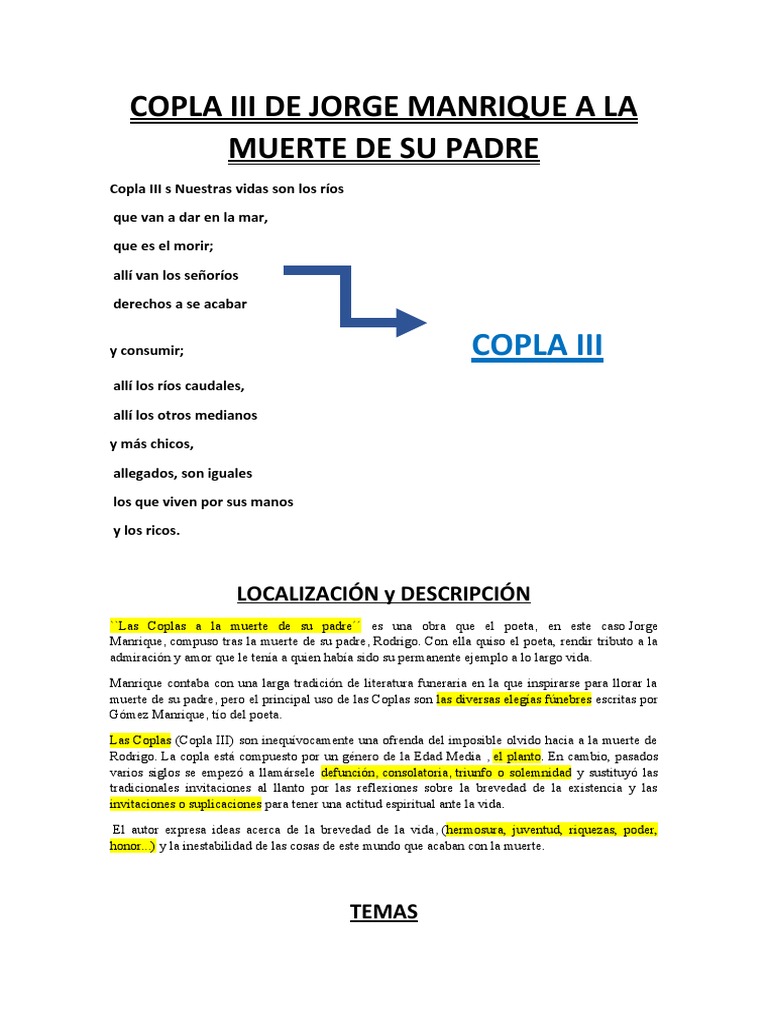 COPLA III DE JORGE MANRIQUE A LA MUERTE DE SU PADRE (Recuperado Automáticamente) | PDF | Poesía