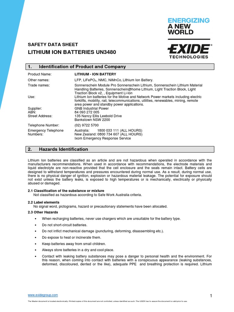 SDS Lithium Download | PDF | Rechargeable Battery | Lithium Ion Battery