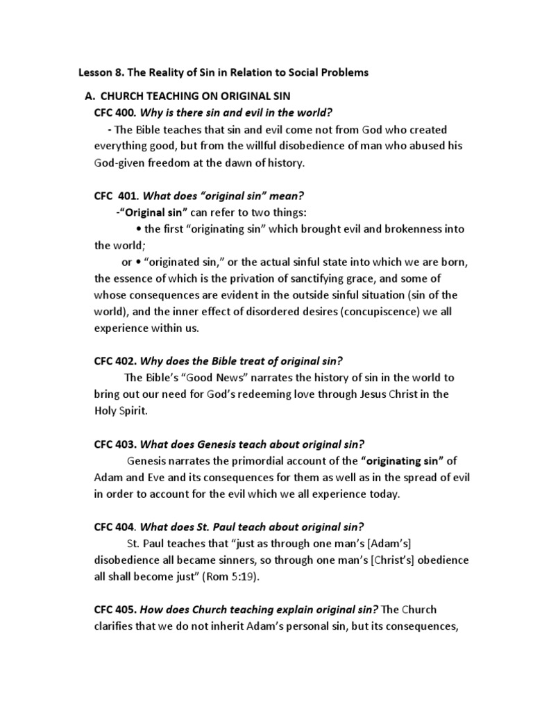Wit Soc Lesson 8. The Reality of Sin in Relation To Social Problems PDF ...