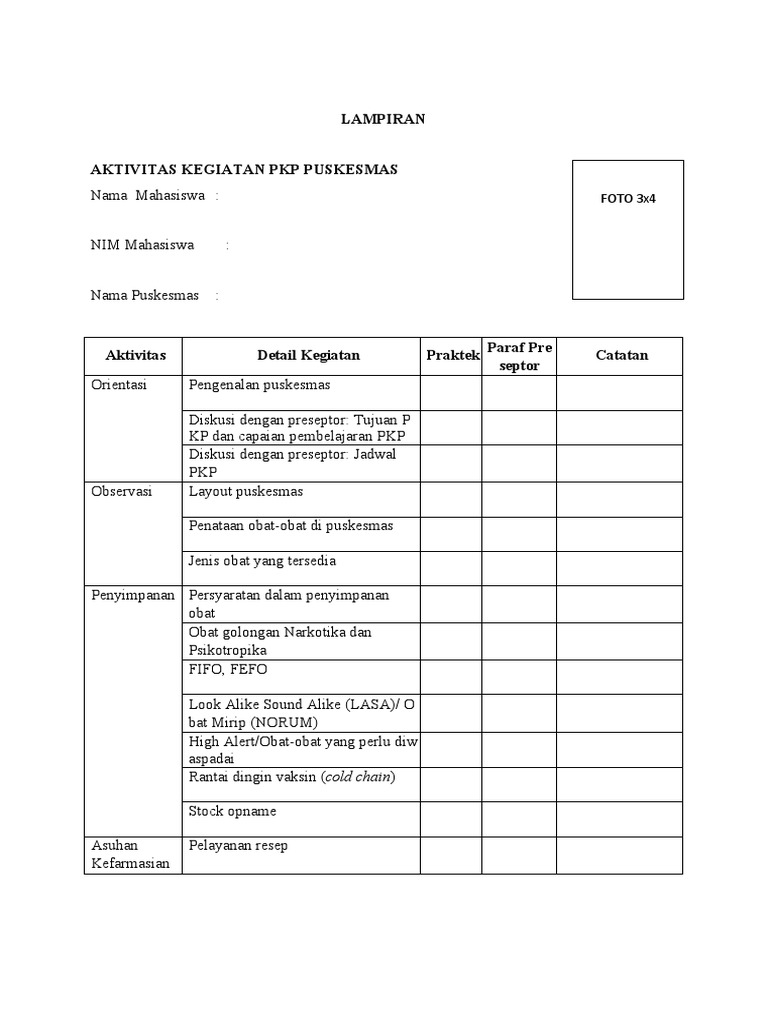 Aktivitas Kegiatan PKPA Puskesmas | PDF