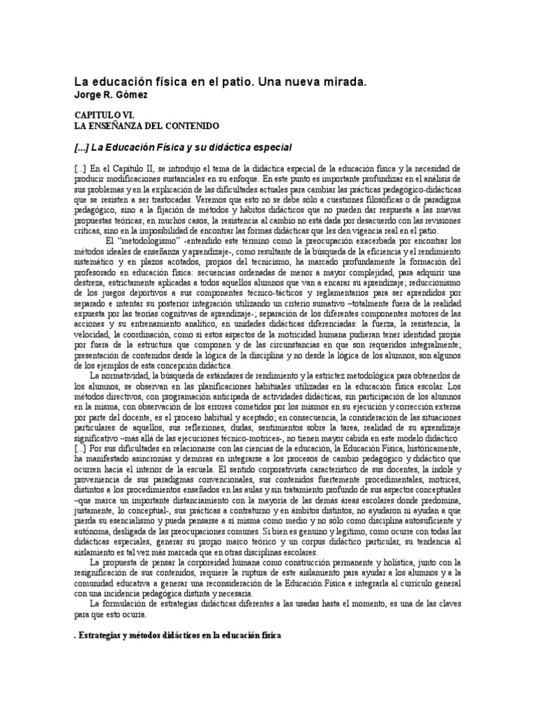 La Educacion Física en El Patio. Estrategias. J. Gomez. La Enseñanza Del Contenido PDF | PDF ...