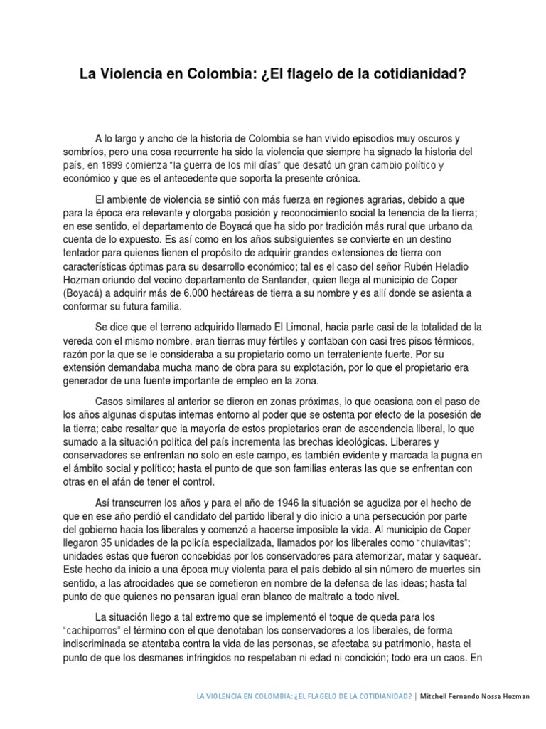 La Violencia En Colombia El Flagelo De La Cotidianidad Pdf