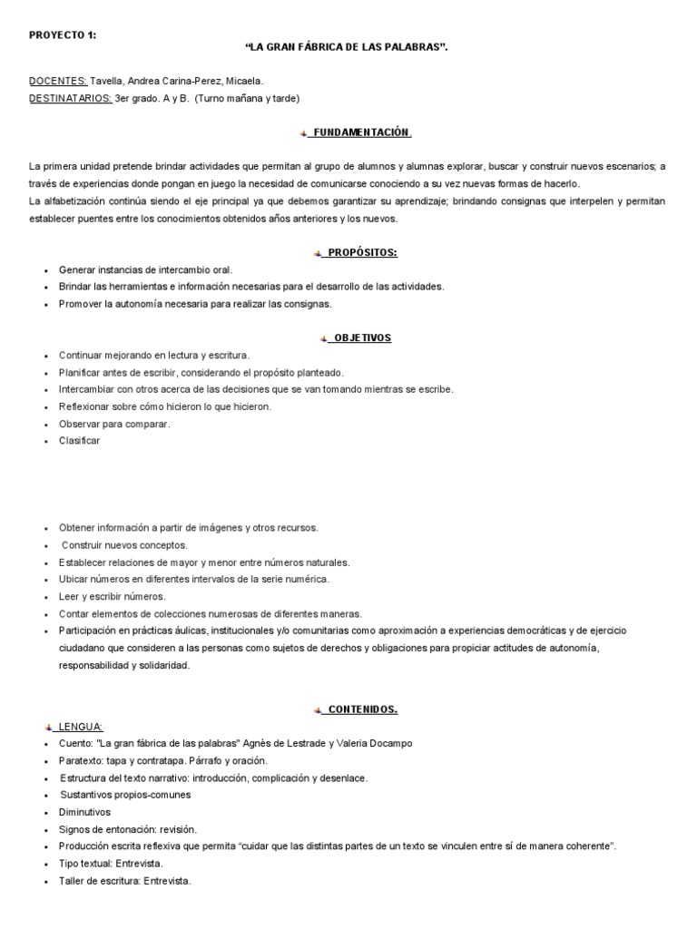 Proyecto Educativo: La Gran Fábrica de Palabras | PDF