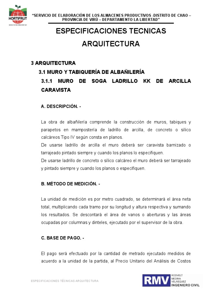 Especificaciones Técnicas Arquitectura | PDF | Pinturas | Hormigón