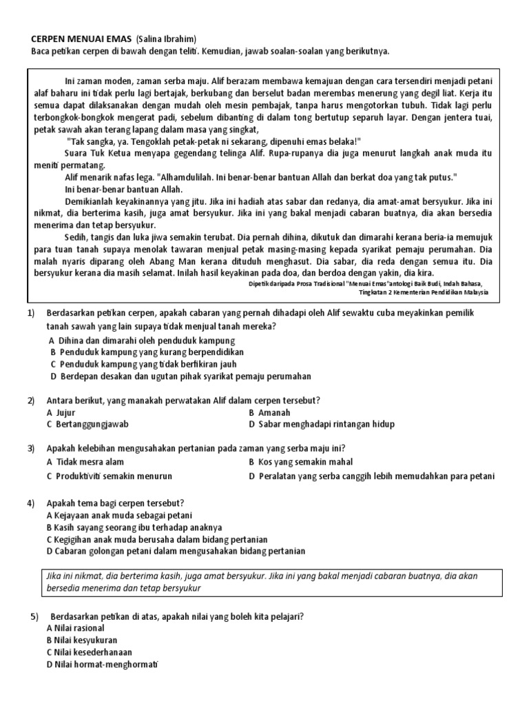 Cerpen Menuai Emas | PDF