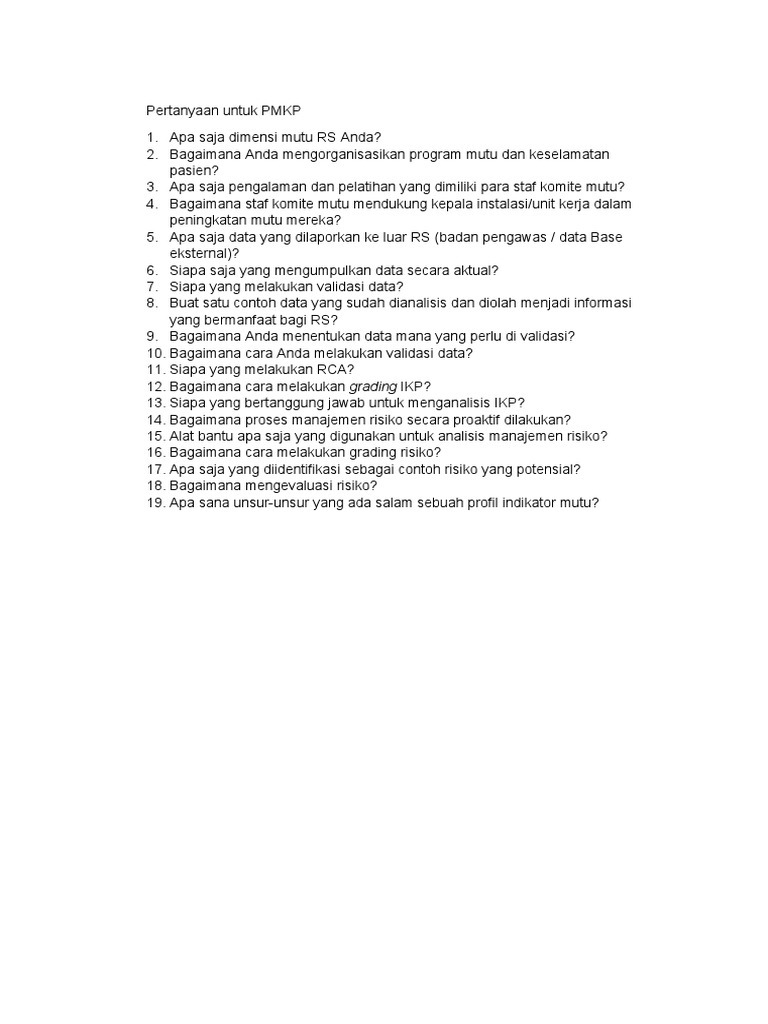Pertanyaan Untuk PMKP | PDF