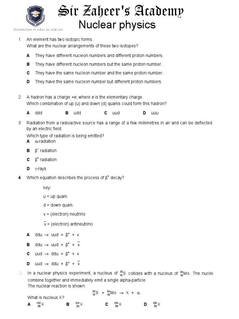 Nuclear Physics MCQ's PDF | PDF | Atomic Nucleus | Neutron