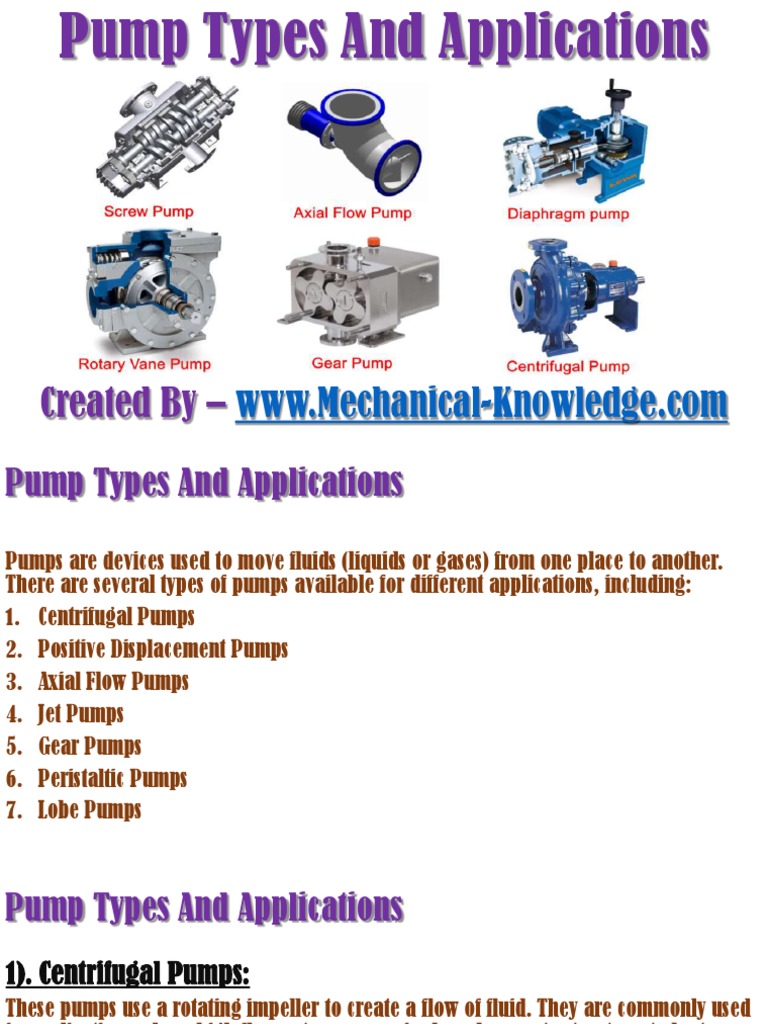 Pump Types and Applications PDF | PDF | Pump | Dynamics (Mechanics)