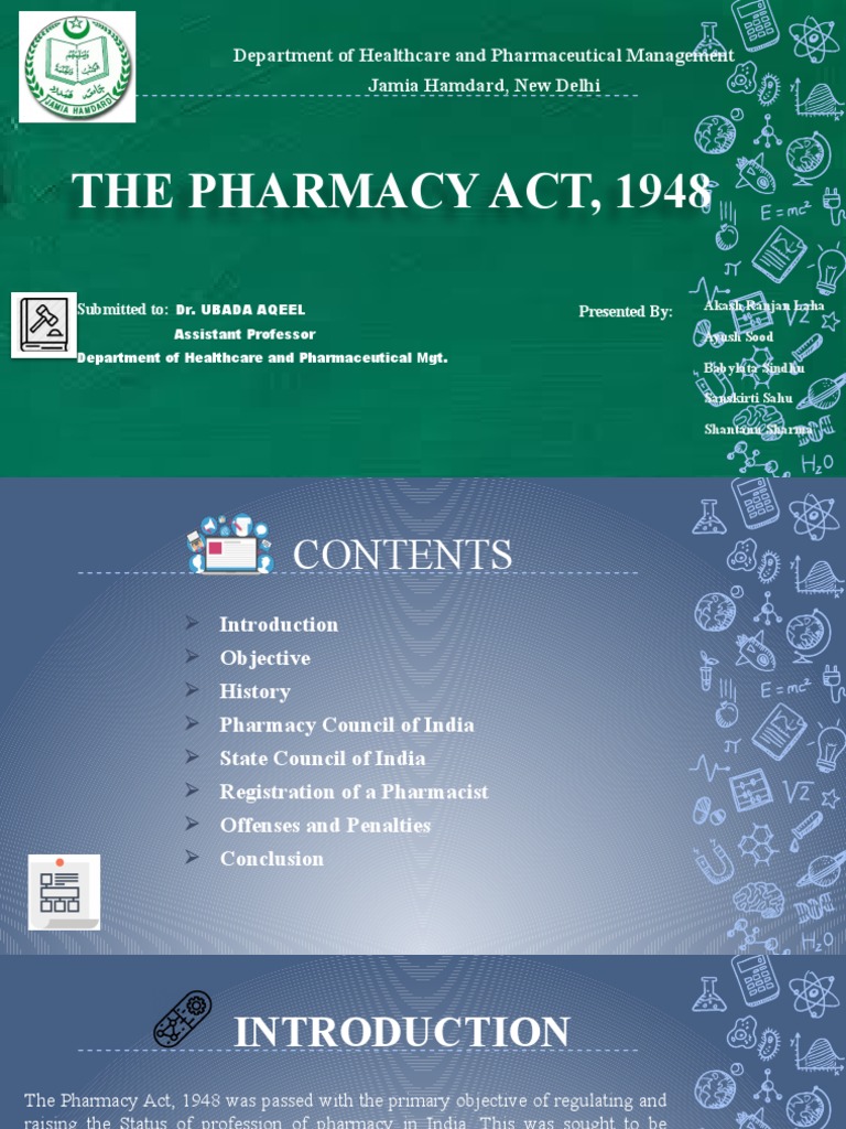 Objectives of the Pharmacy Act 1948 | PDF
