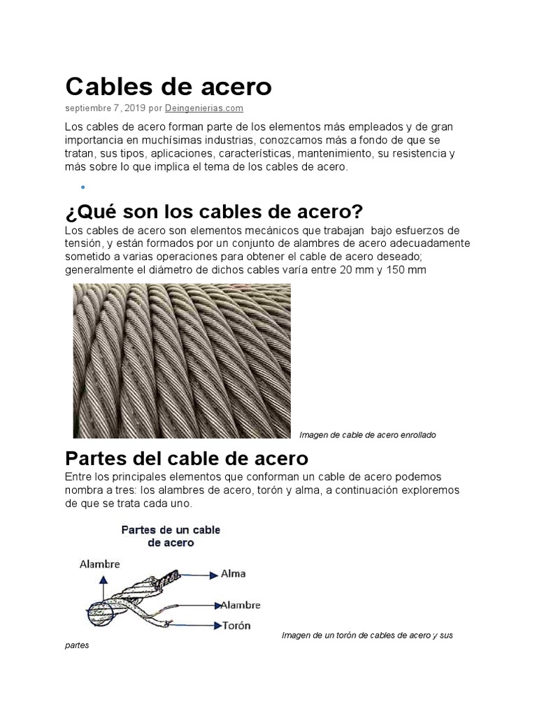 Tipos y características de cables de acero | PDF