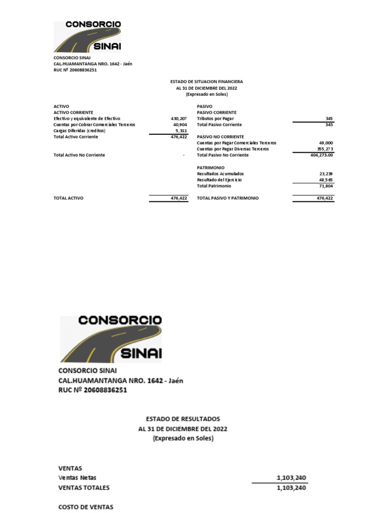 Eeff 2022 - Consorcio Sinai | PDF | Finanzas y dinero