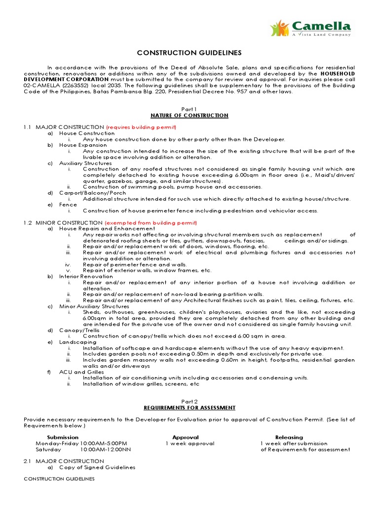 Camella Construction Guidelines PDF | PDF Camella Construction Guidelines PDF | PDF