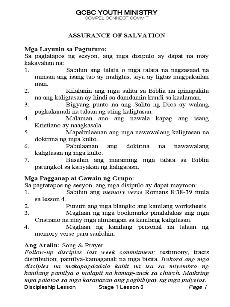 Discipleship Lesson Stage 1 Lesson 6 ASSURANCE OF SALVATION TC Bookfold ...