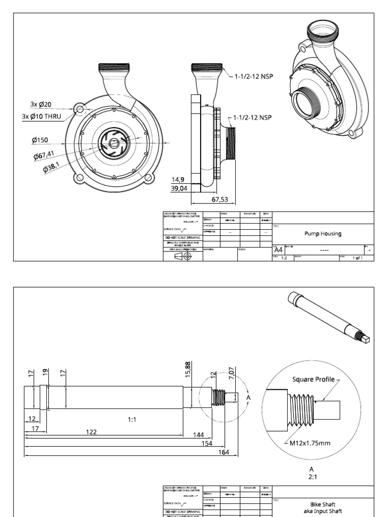 2D Drawings, Bicycle Irrigation Pump PDF | PDF