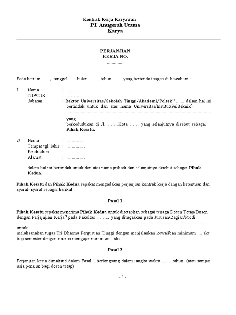 Contoh Perjanjian Kerja | PDF