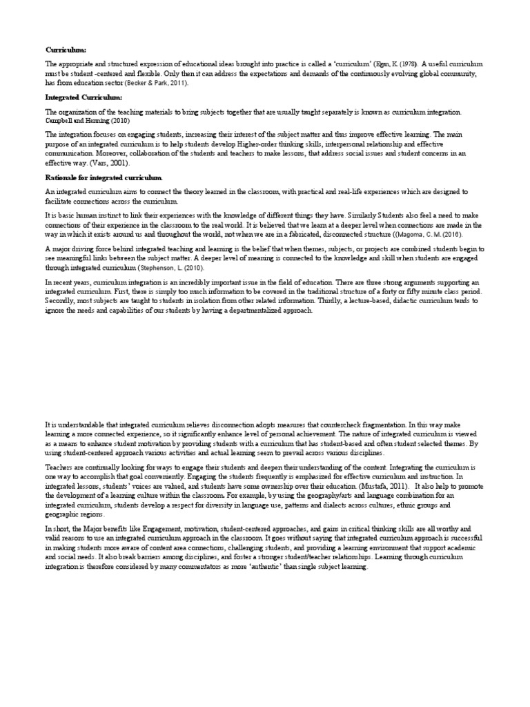 Analyze Curricula and Design Matrices or Tables To Represent ...