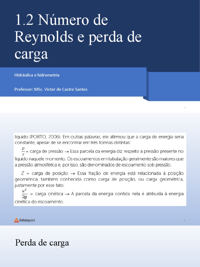1.2 Hidráulica e Hidrometria - Número de Reynolds e A Perda de Carga - R01 | PDF