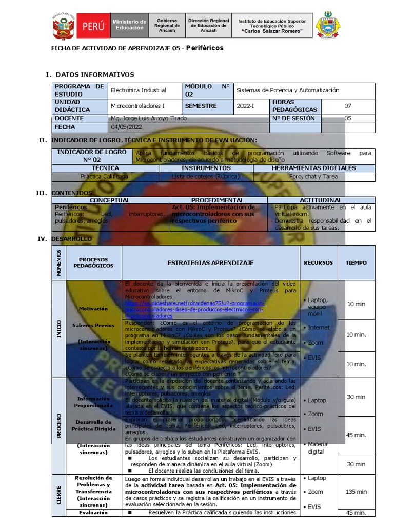 Ficha de Actividad-05-Microcontroladores I | PDF