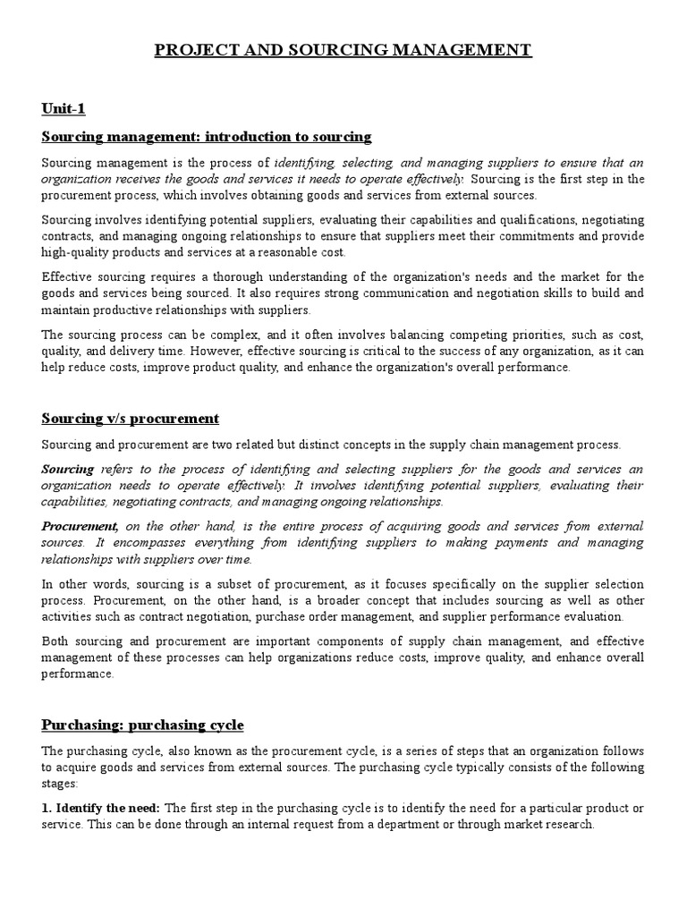 Project and Sourcing Management | PDF