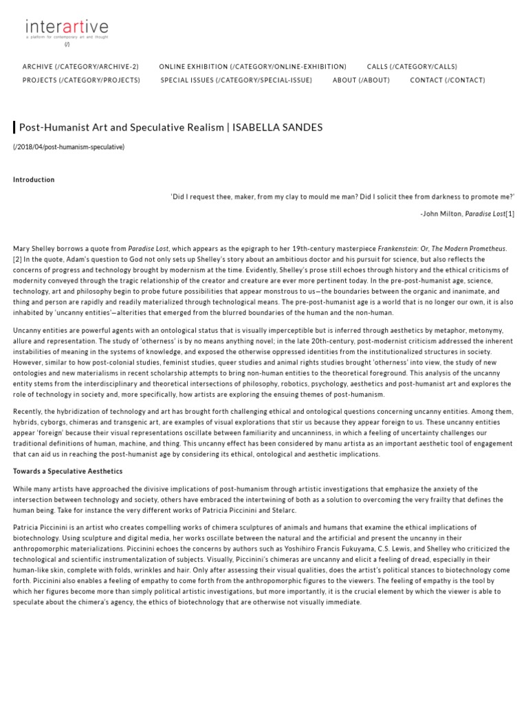 Post-Humanist Art and Speculative Realism - ISABELLA SANDES ...