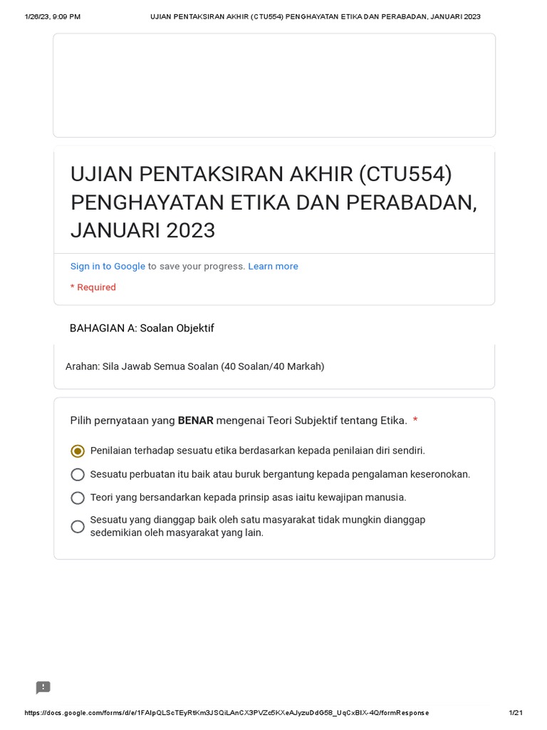 Ujian Pentaksiran Akhir (Ctu554) Penghayatan Etika Dan Perabadan ...