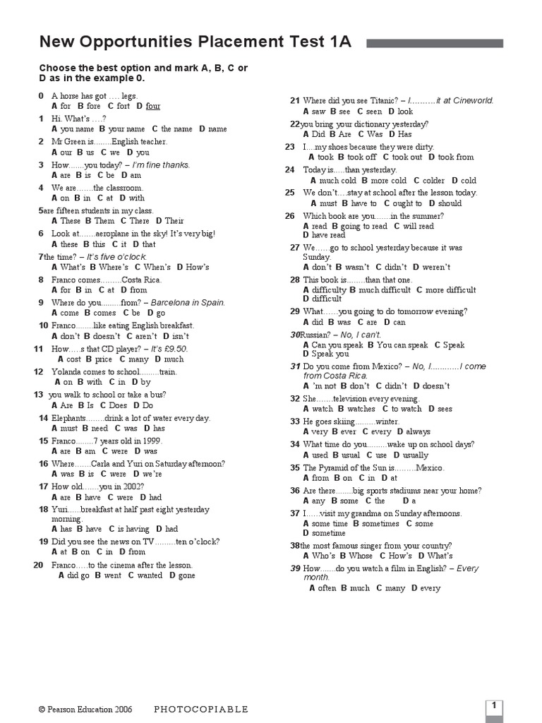 Placement Test 1A | PDF
