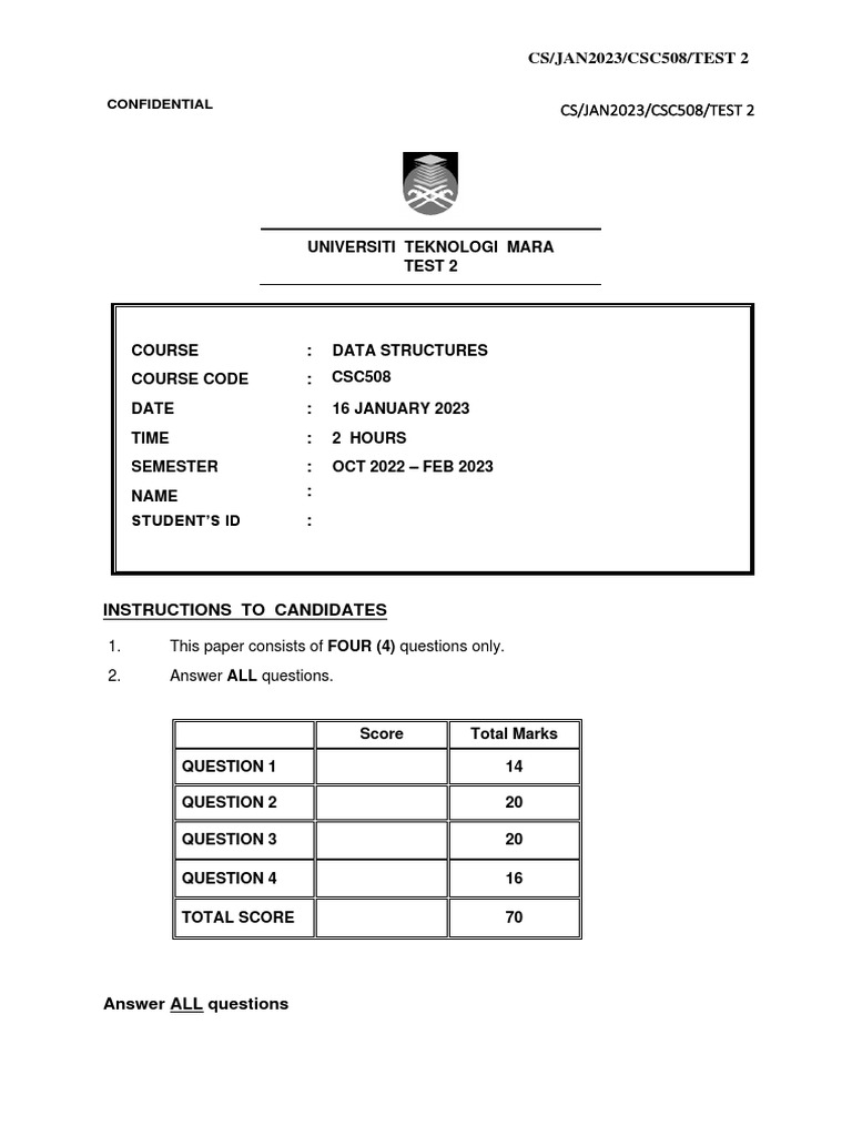 Csc508 Test2 16jan2023 Pdf Applied Mathematics Graph Theory