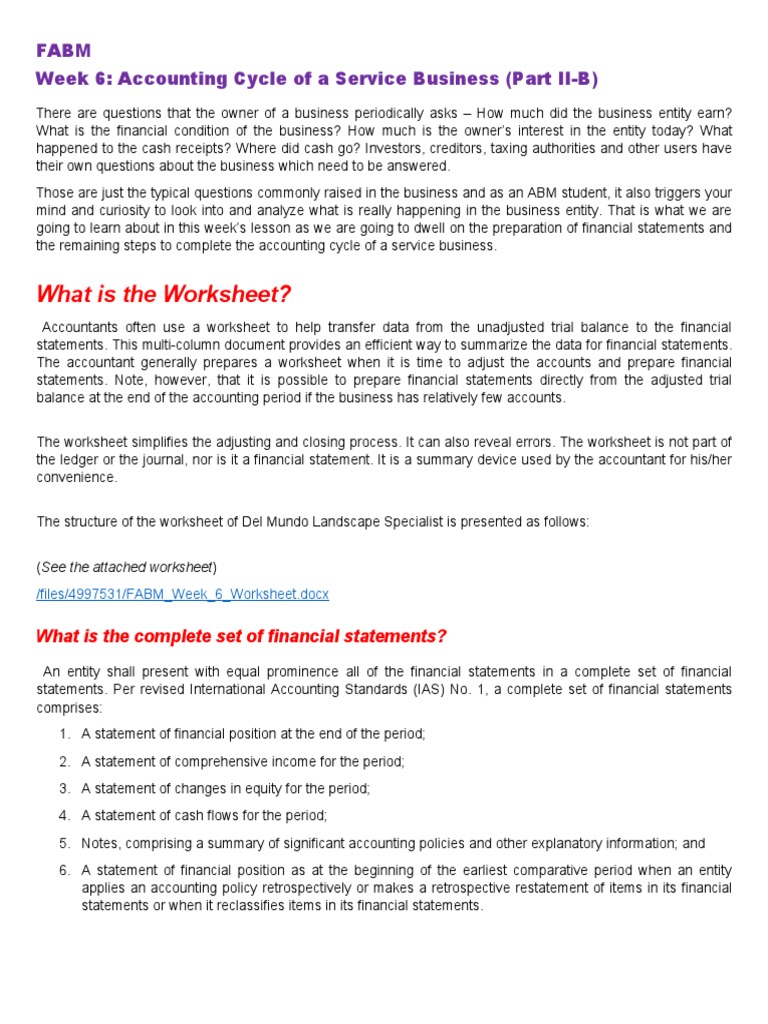 What Is The Worksheet?: Fabm Week 6: Accounting Cycle of A Service ...