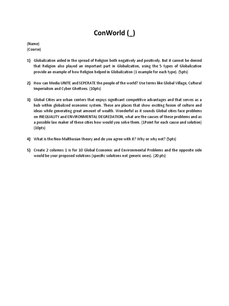 ConWorld-Finals-Exam | PDF