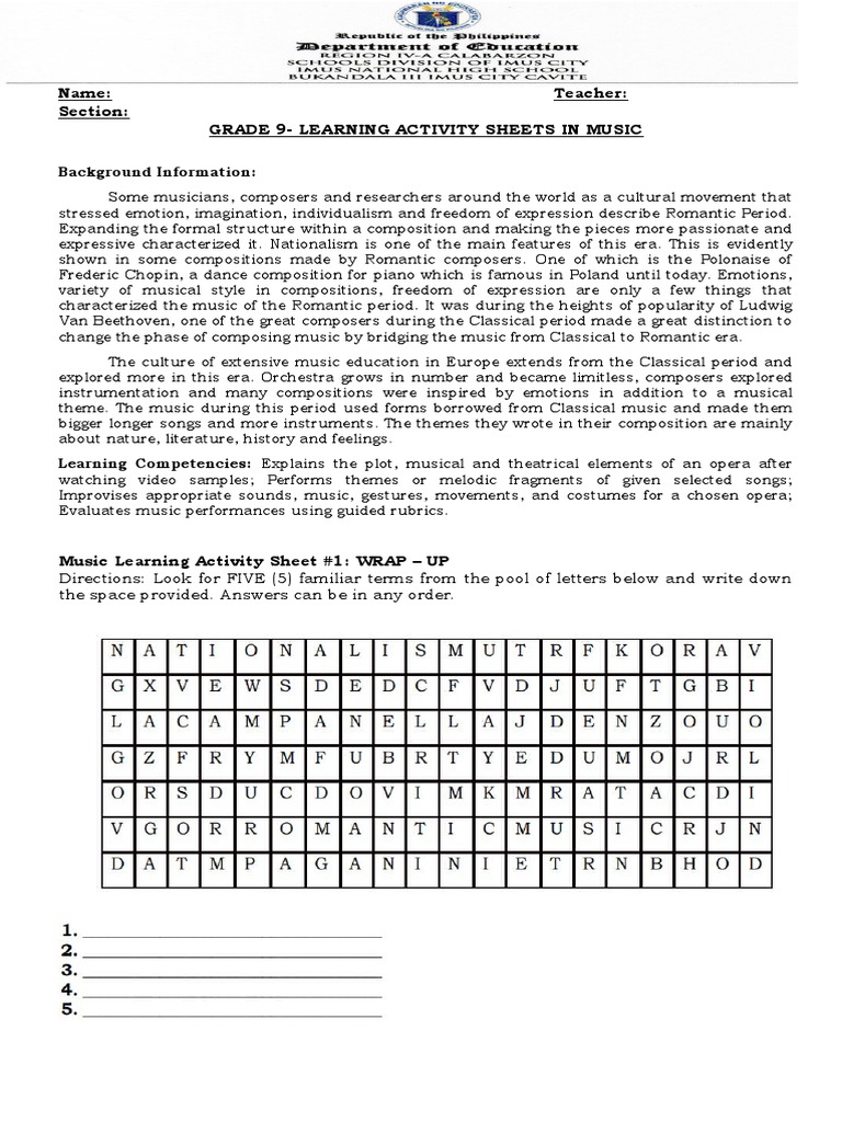 3RD Q Learning Task Music Week 1 | PDF