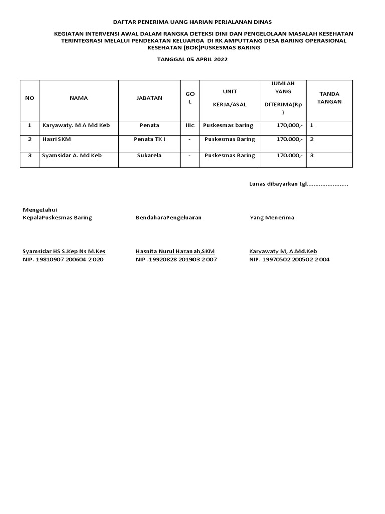 8 DAFTAR PENERIMAAN TRANSPORT-1 | PDF
