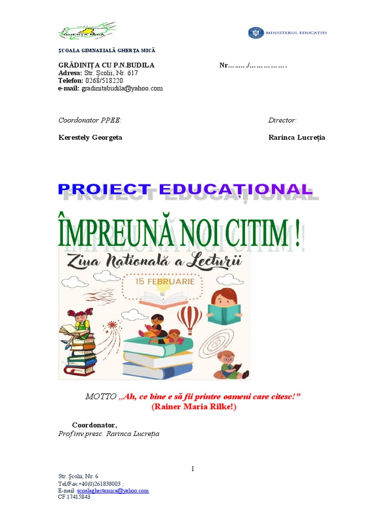 Proiect Educational Ziua Lecturii | PDF