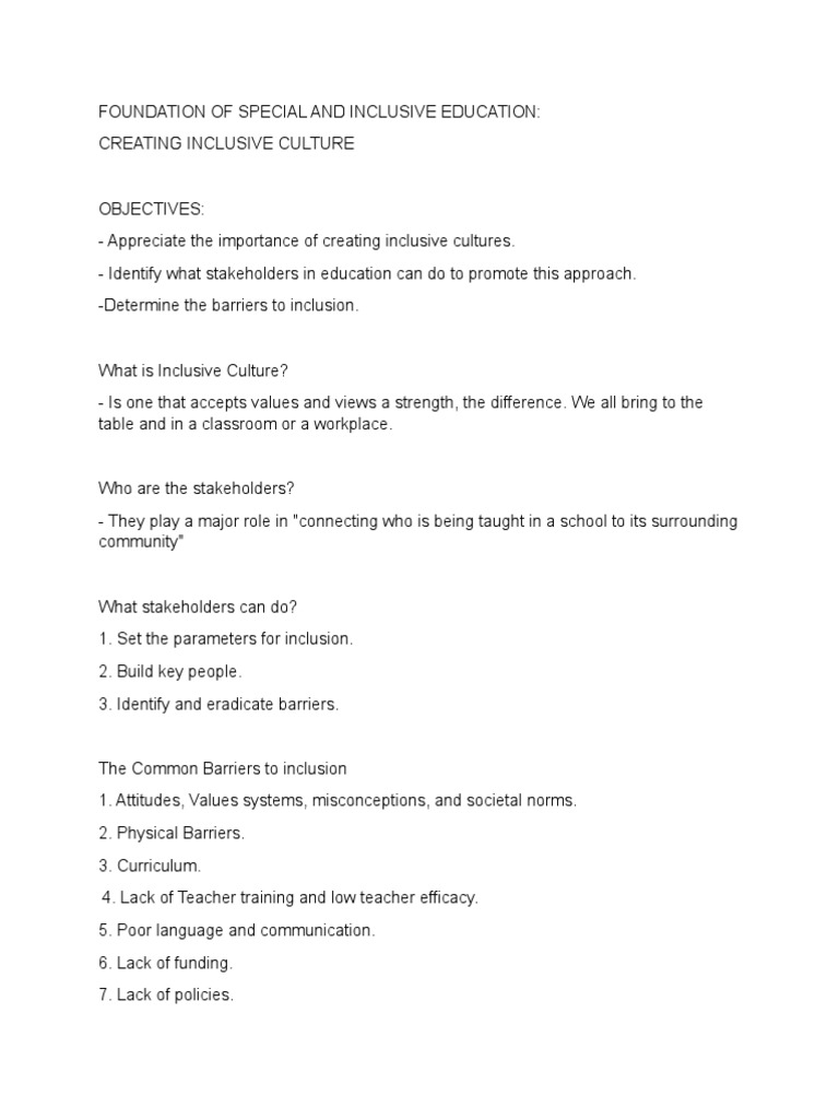 Creating Inclusive Culture | PDF