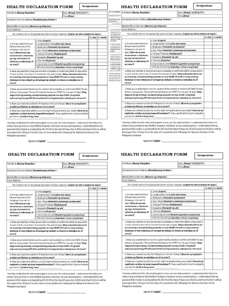 Health Declaration Form | PDF