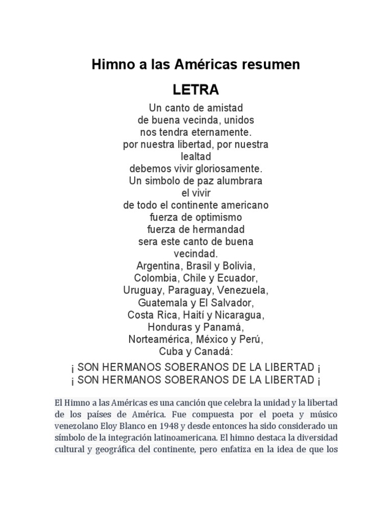 Himno a las Américas: Unidad y Libertad | PDF