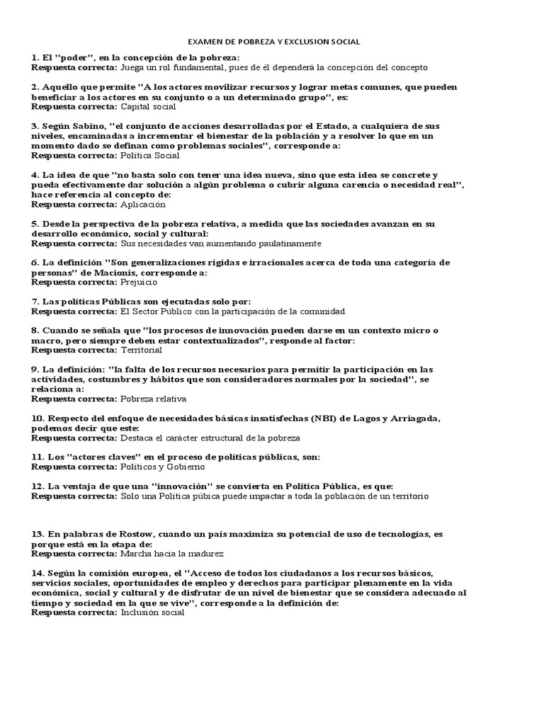 Examen de Pobreza y Exclusion Social | PDF | Pobreza | Pobreza e indigencia