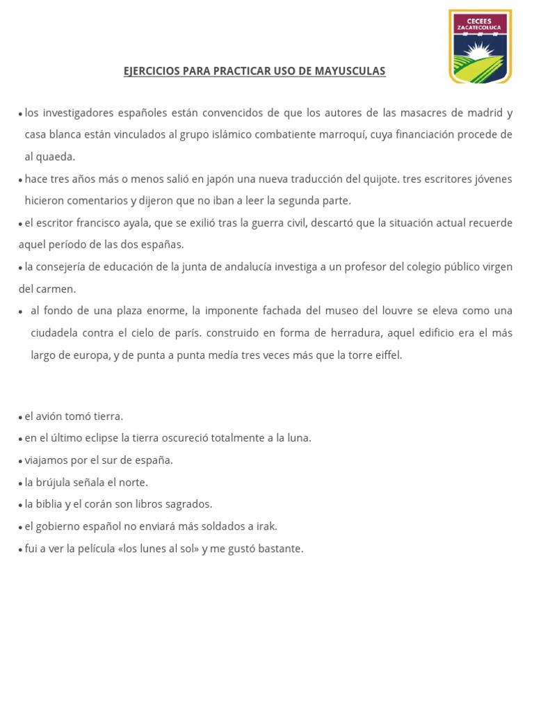 Ejercicios para Practicar Uso de Mayusculas | PDF