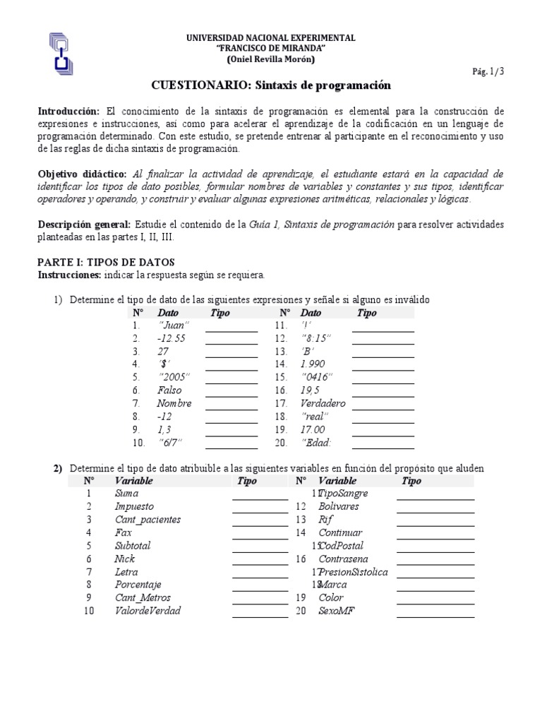 Cuestionario Sintaxis | PDF