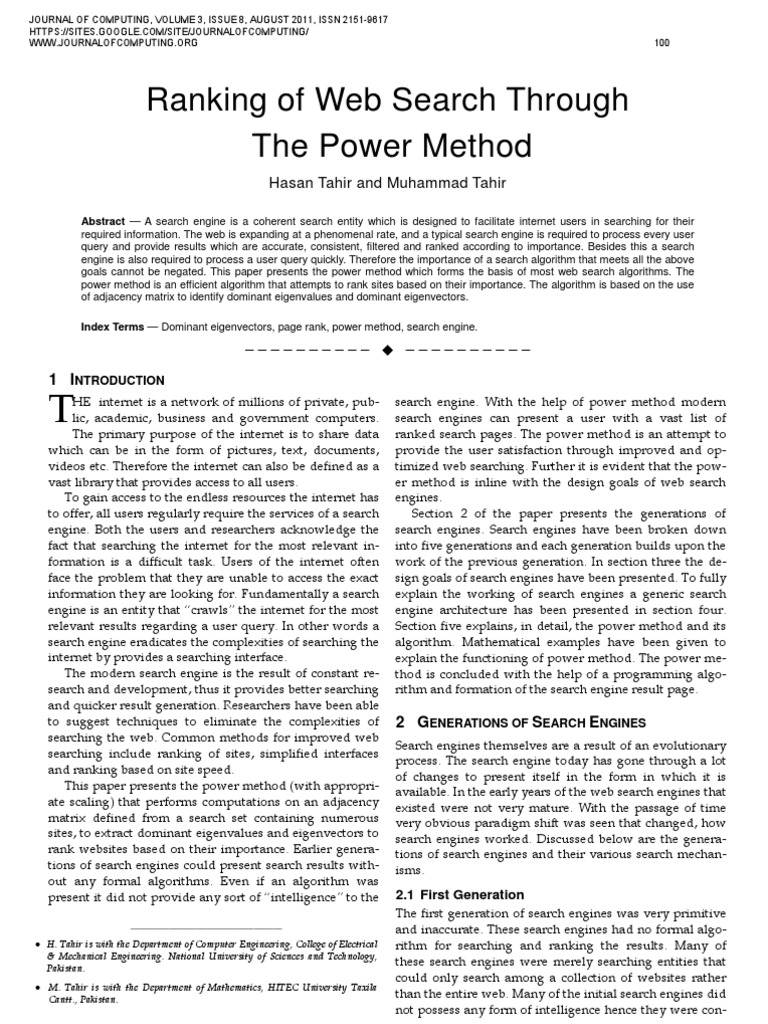 Ranking of Web Search Through The Power Method | PDF | Web Search Engine | Eigenvalues And ...